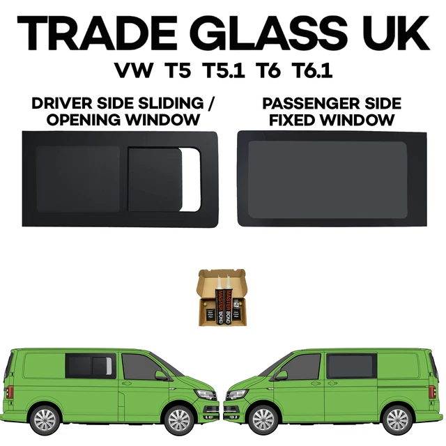 VW T5 TRANSPORTER Driver Side SLIDING Window, Pass Fixed + BONDING KIT ...