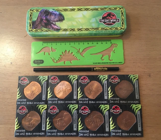 JURASSIC PARK - The Lost World Tetley’s Complete 8 Coin Set & Pencil ...