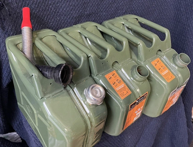 3X 10L HALFORDS Jerry Can Green Metal Very Good Condition Free Postage ...