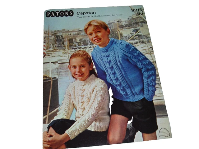 KNITTING PATTERN PATONS Capstan ARAN Raglan Sleeve Sweater 26"- 30" (3 ...