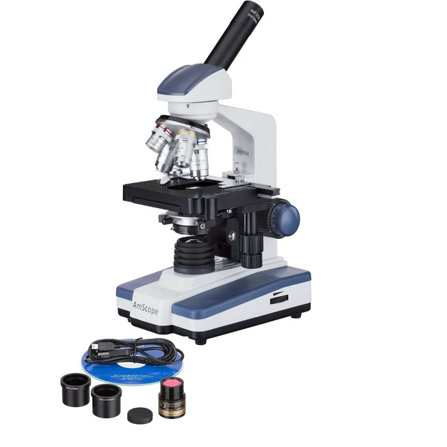 AMSCOPE 40-2500X LED Numérique Monoculaire Composé Microscope 3D Étape ...