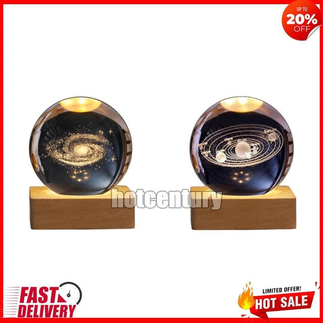 3D ENGRAVED SMALL Glass Ball Decor USB Charging for Bedroom Decor ...