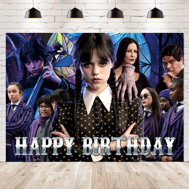 GIRLS WEDNESDAY ADDAMS Happy Birthday Backdrop Photo Party Supplies ...