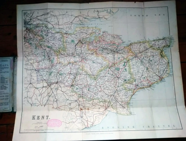 PHILIPS COUNTY MAP of Kent c1900? coloured linen backed £5.00 - PicClick UK