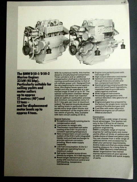 VINTAGE 1982 BMW MARINE ENGINE FLYER D50-1 D50-2 motor boats sailing ...