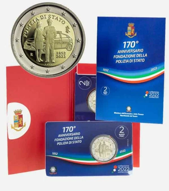 2 EURO COMMEMORATIVI Italia 2022 Polizia Di Stato Coincard EUR 13,00 ...