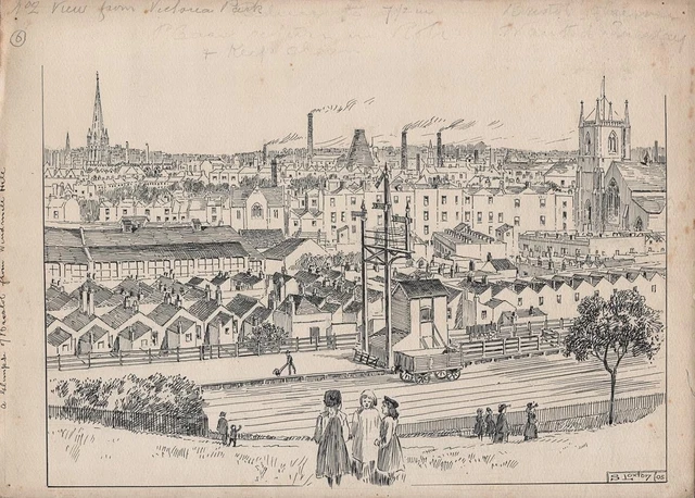 SAMUEL LOXTON (1857-1922) Pen & Ink Drawing VIEW FROM VICTORIA PARK ...