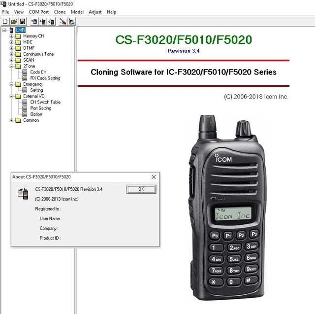 ICOM CS-F3020 REV.3.4 CLONE PROG. LOGICIEL pour IC-F3020/4020/5010/6010 ...