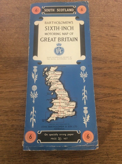 BARTHOLOMEWS MOTORING MAP Great Britain South Scotland RAC Sixth Inch ...