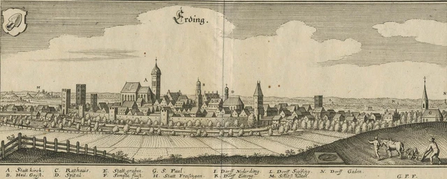 ERDING - GESAMTANSICHT - Merian - Kupferstich um 1644 EUR 80,00 - PicClick DE
