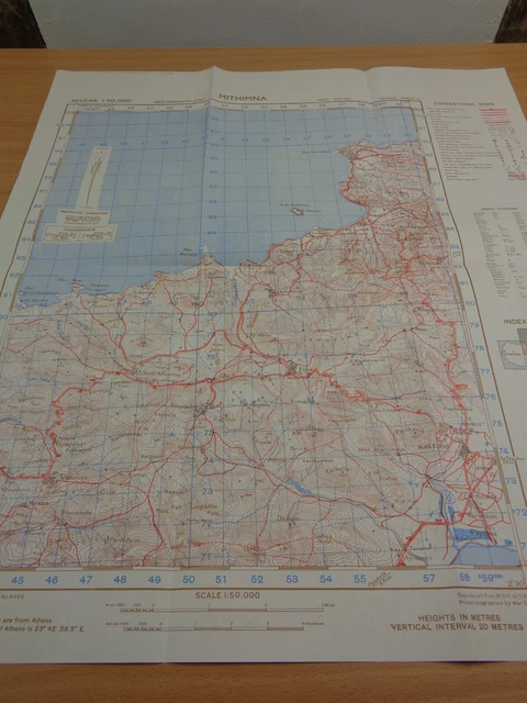 WW2 (1944) BRITISH War Office map of "MITHIMNA" (AEGEAN ISLANDS) £37.50 ...