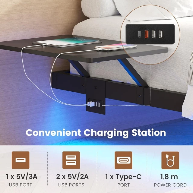 FLOATING BED FRAME with LED Lights and Charging Station King Size Bed ...