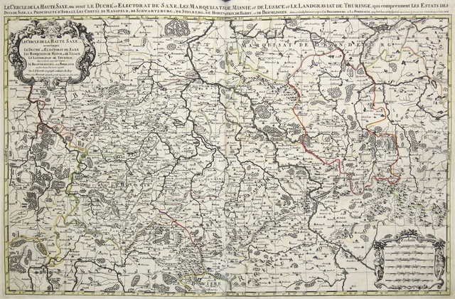 SASSONIA TURINGIA ORIGINALE Incisione Cartina Geografica Sanson Mortaio ...