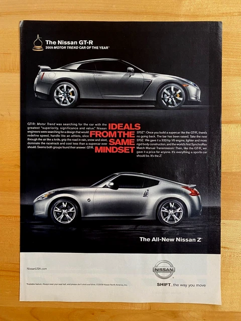 2009 ORIGINAL PRINT Ad Nissan Z, Nissan GT-R Motor Trend Car Of The ...