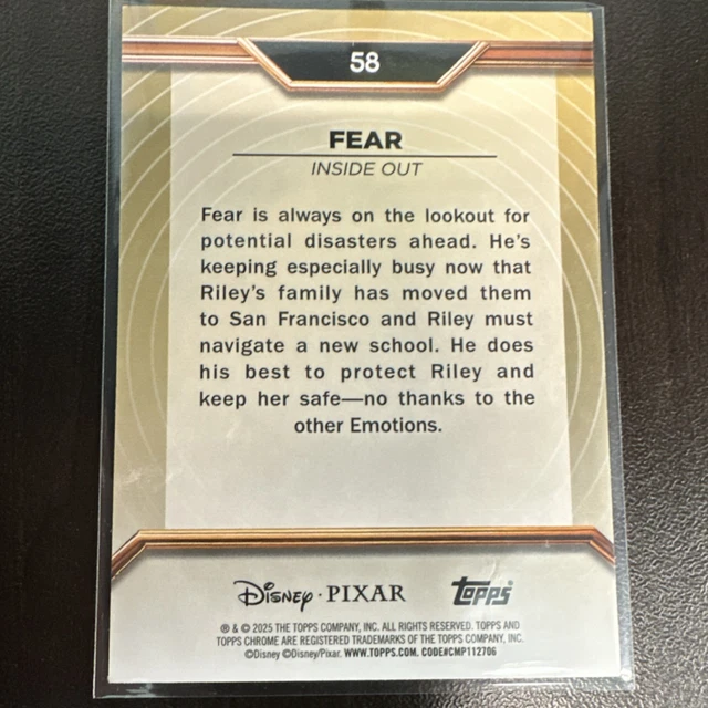 TOPPS CHROME PIXAR #58 Fear Inside Out 2025 Trading Card Base Set £17. ...
