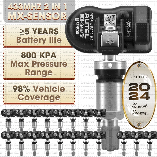 2024 AUTEL MX-SENSOR 2 in 1 Programmable TPMS Sensor for Universal Tire ...