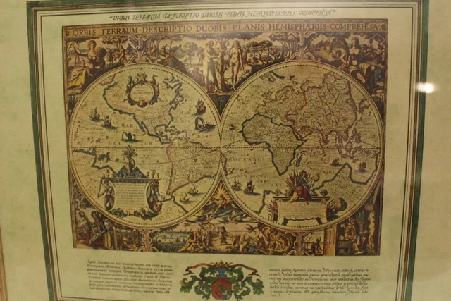 LITHOGRAPH MAP ORBIS Terrarum Descriptio Duobis Planis Hemisphaeriis ...