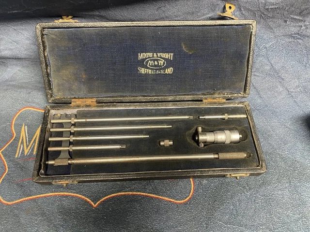 VINTAGE MOORE & WRIGHT CASED INTERNAL INSIDE MICROMETER SET complete £ ...