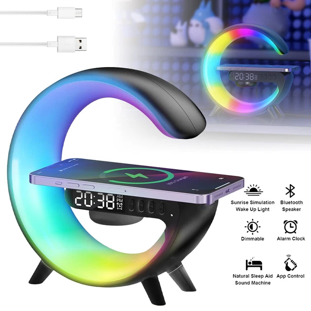 SMART LED LAMP Wireless Charger Bluetooth Speaker RGB Alarm Clock Night ...