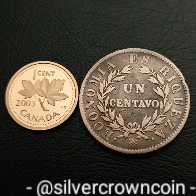 CHILE 🇨🇱 1 Un Centavo 1853. KM#127. Copper Large One Cent Penny coin ...