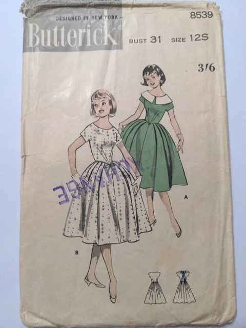 AUTHENTIC 1950S BUTTERICK Dresses Sewing Pattern 8539 Size 12s Bust 31 ...