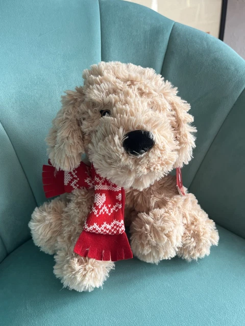 TESCO CURTIS THE CAVAPOO Beige Puppy Dog Red White Scarf Soft Plush Toy ...