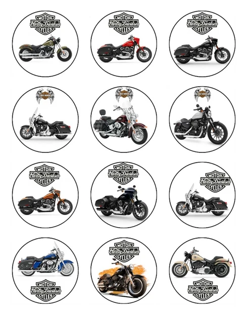 HARLEY DAVIDSON MOTORCYCLE Cake Topper Edible Birthday Cupcake ...