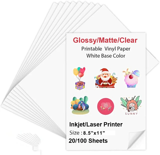 PRINTABLE STICKER PAPER Glossy Matte Clear Label for Inkjet & Laser ...