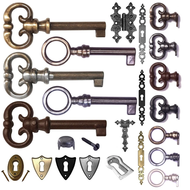 MÖBELSCHLÜSSEL SCHLÜSSELSCHILD SCHLÜSSELREIDE Schrankschlüssel scharniere antik EUR 3,95 ...