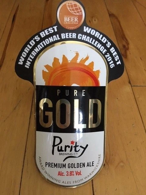 PURE GOLD PREMIUM Golden Ale Alc3.8% Vol Purity Brewery Hand Pull Cask ...