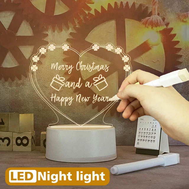 ACRYLIC LED MESSAGE Board Note Memo Table Writing Pad Night Light Warm ...