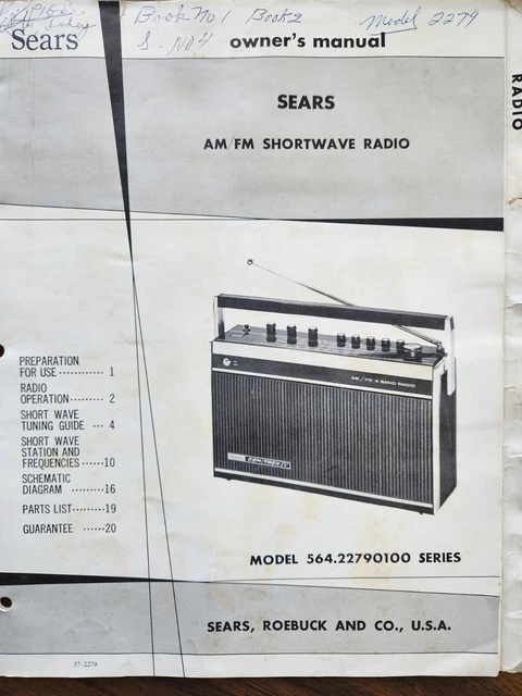 SEARS AM FM Shortwave Owners Manual Model 564.22790100 Series $22.93 ...