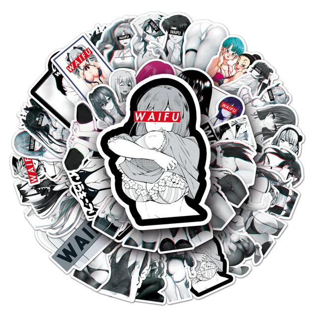 50pcs Sexy Anime Girls Waifu Vinyl Black N White Skateboard Stickers