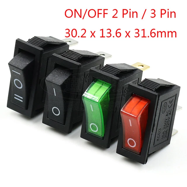RECTANGULAR LATCHING LED Rocker Switch ON/OFF 2 Pin / 3 Pin Red Green ...