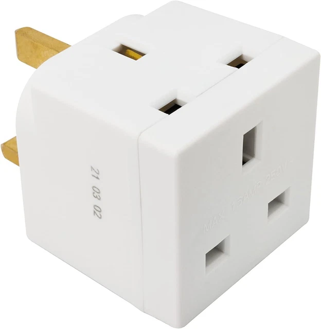 2WAY ADAPTOR 3 Pin Mains Socket 13 Amp Double Household Multi Plug ...