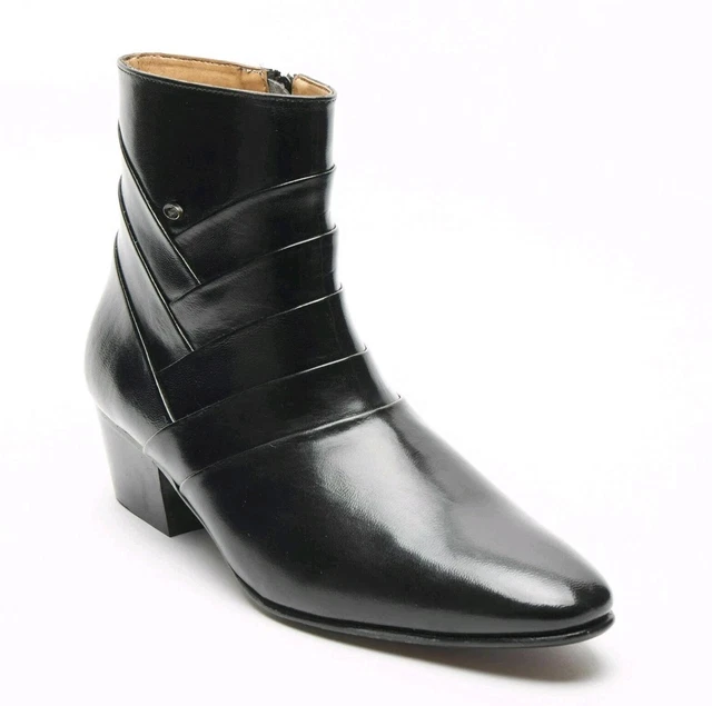 LUCINI MENS SIDE Zip Leather Cuban Heel Boots Black & Brown Colour £30. ...