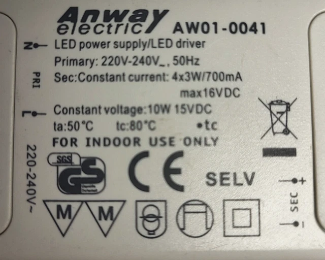 ORIGINAL ANWAY LED-DRIVER Modell AW01-0041 Treiber 4x3 Watt 700mA SELV ...
