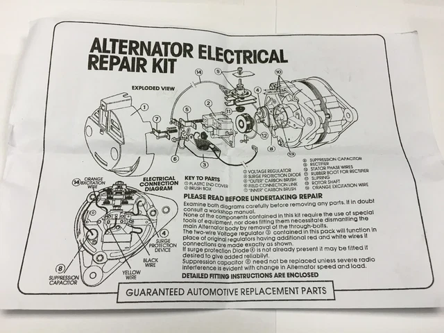 ALTERNATOR REPAIR KIT, Rectifier Regulator Brushes For LUCAS 15 16 17 ...