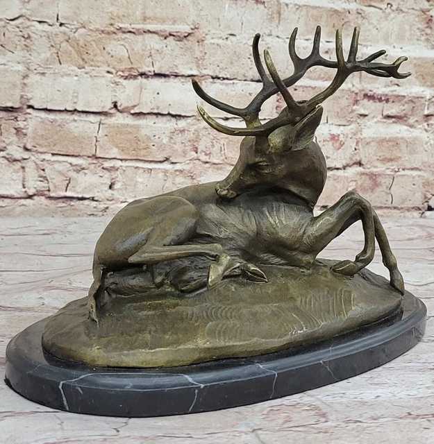 BRONZE SCULPTURE DEER Fawn Stag Buck Family Home Decor Marble Figurine ...