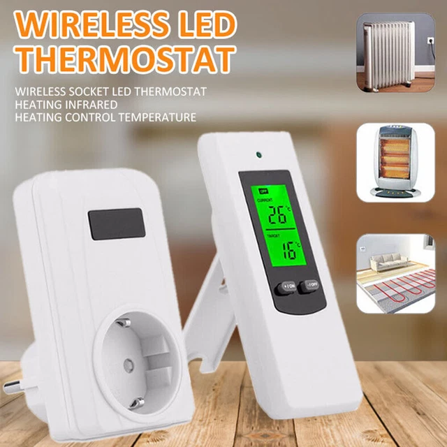 PRISES DE TEMPÉRATURE sans fil avec thermostat DEL chauffage infrarouge commande EUR 28,31 ...
