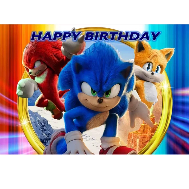 SONIC THE HEDGEHOG Knuckles and Tails 5x3 Foot Happy Birthday Backdrop ...