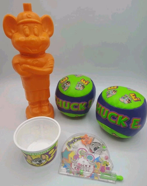 CHUCK E. CHEESE Orange Cup No Straw 2 Prize Toy Balls Ball Coin Cup ...