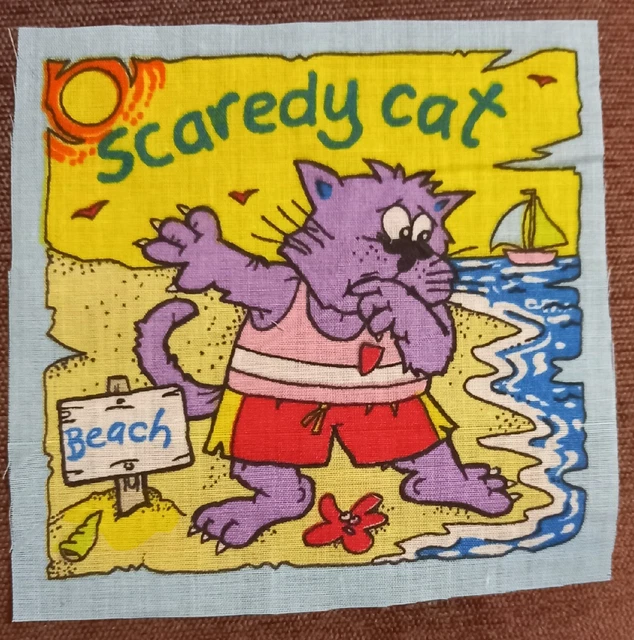 RARE VINTAGE FUNKY CAT Fabric Panel - SCAREDY CAT (15cm x 15cm) EUR 7 ...