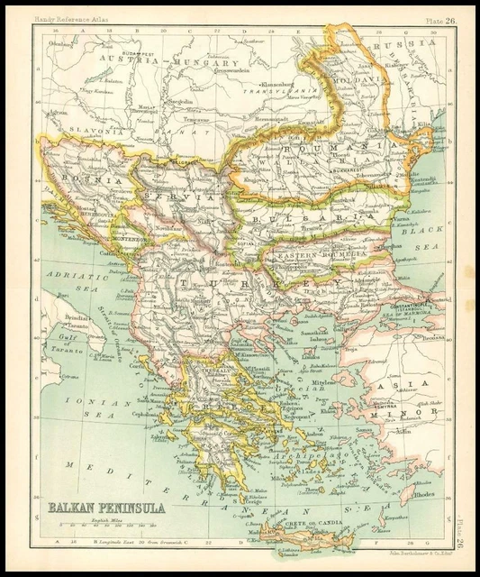 C1912 MAP OF the BALKAN PENINSULA Chart Regions (BS29) £12.00 - PicClick UK