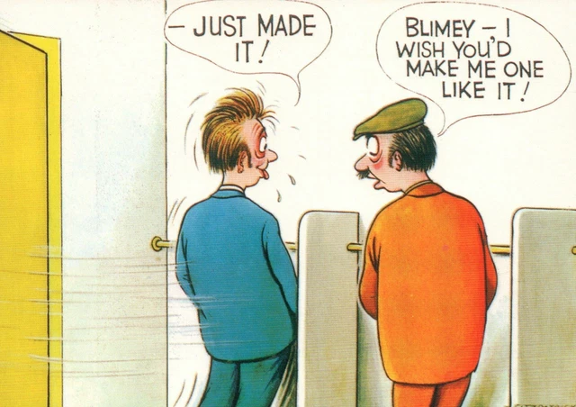 RUDE RISQUE COMIC BAMFORTH 2 BLOKES in TOILET JUST MADE IT POSTCARD NEW ...