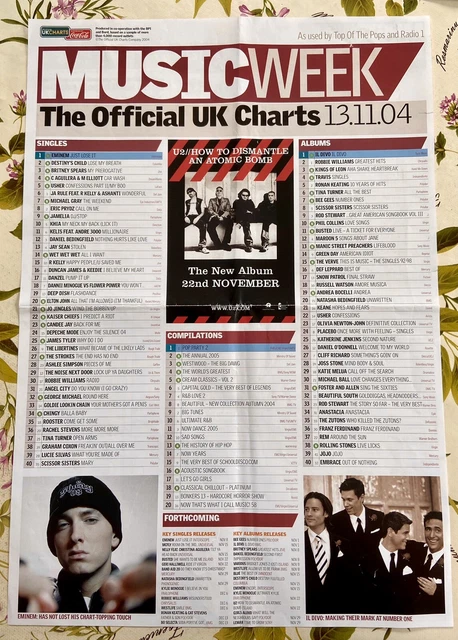 MUSIC WEEK CHART Poster 26” x 18” - U2 / EMINEM - Please See Pics EUR 3 ...