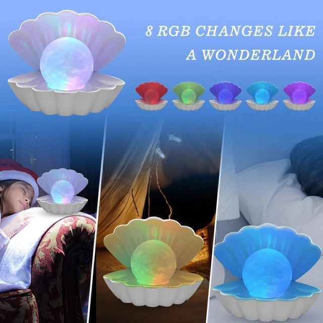 COLOUR CHANGING LED Sea Shell Lamp Bedroom Night Light Clam Glitter ...
