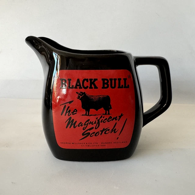 RARE BLACK BULL "The Magnificent Scotch" Water Jug Pub Bar Cave Wade ...