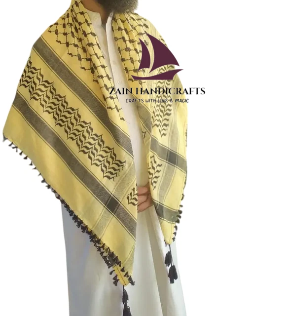 ZAIN YELLOW PALESTINE Keffiyeh Scarf: Traditional Arab Shemagh with ...