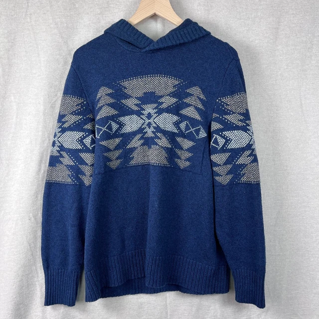 VINTAGE AMERICAN EAGLE Mens Aztec Hooded Sweater Size M Southwestern ...